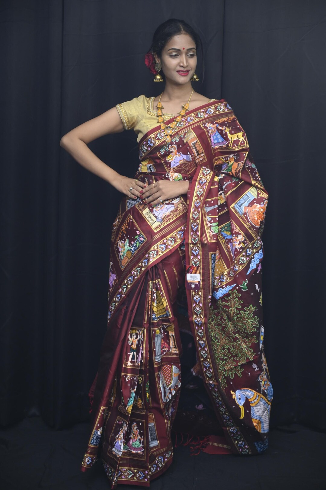 Maroon Small Box Boita Bandana Theme Pattachitra Silk Saree-odisha ...