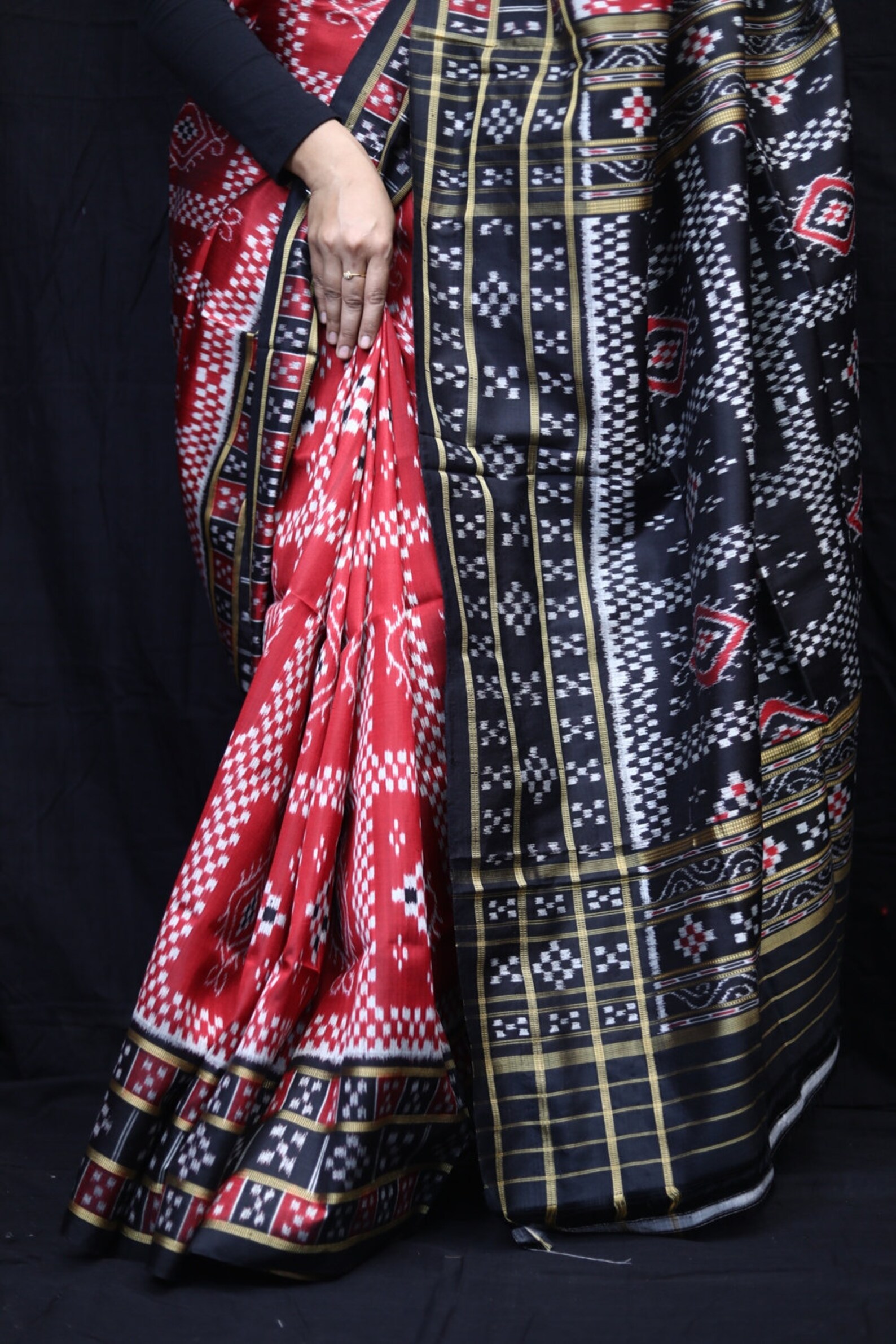 Maroon Black 3D Pasapali Odisha Ikat Sambalpuri Silk Saree-odisha ...