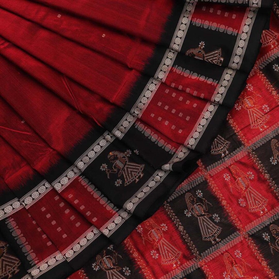 Red Black Putuli Bomkai Silk odisha Handloom Silk Saree Handloom Mark ...