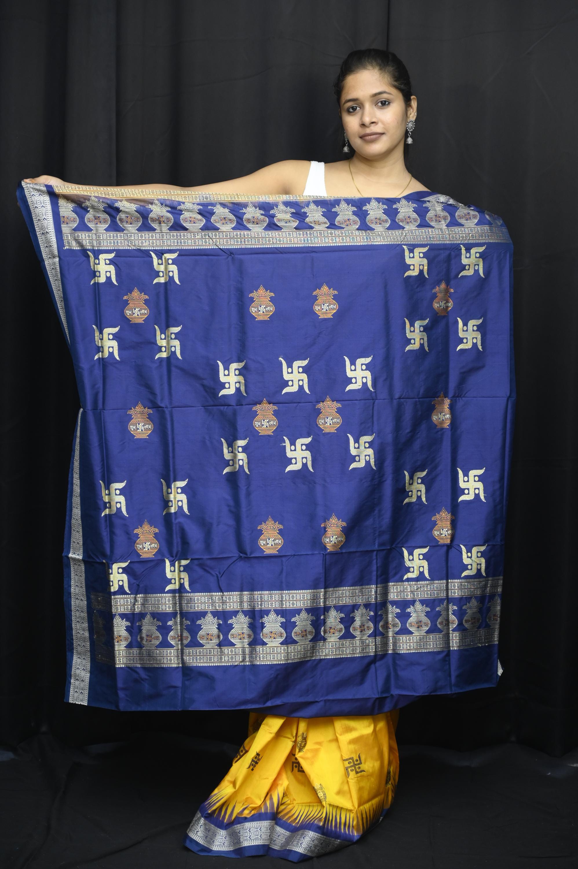Yellow Blue Swastik Kalash Odisha Ikat Sambalpuri Silk Saree-odisha ...