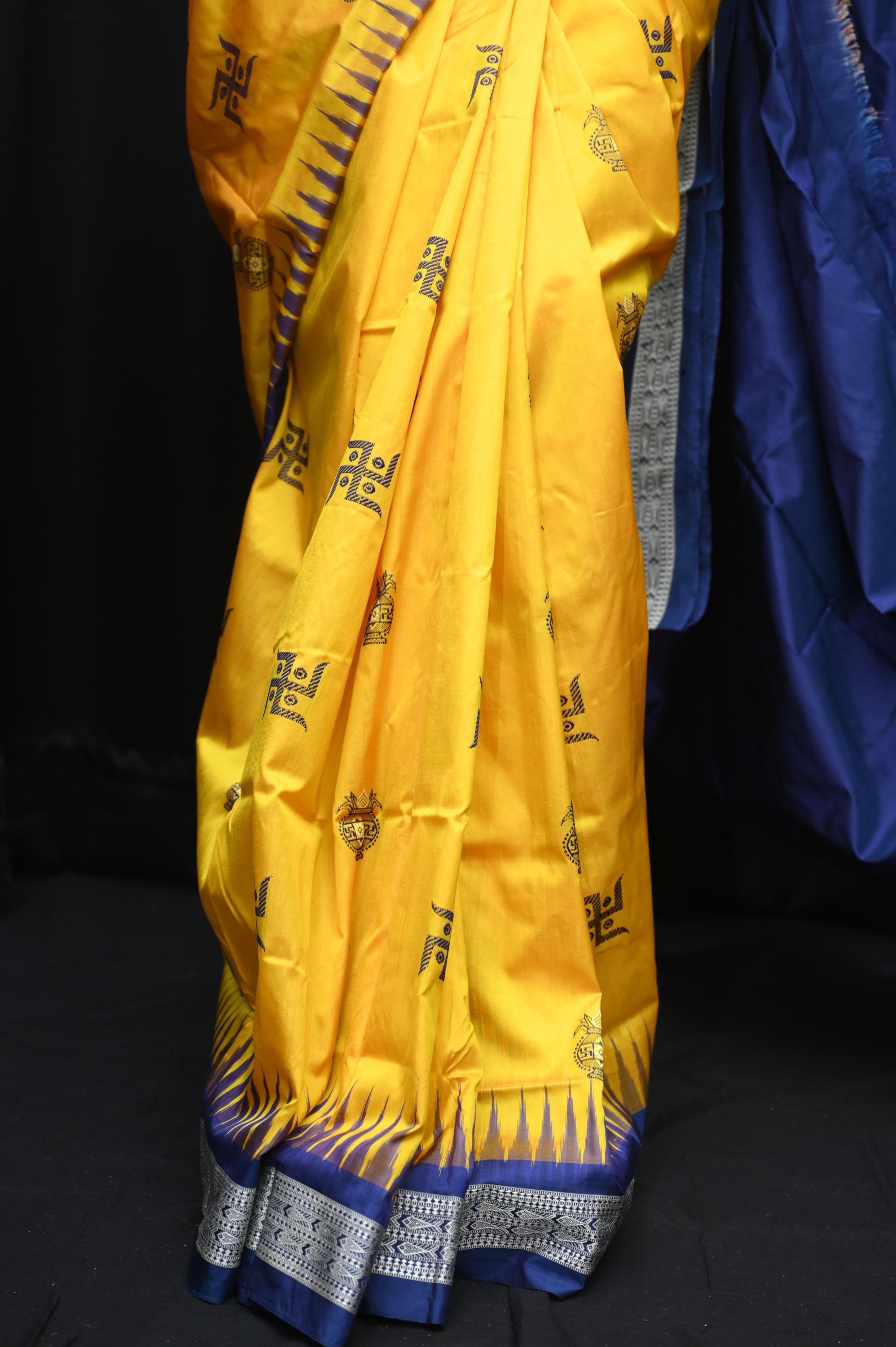 Yellow Blue Swastik Kalash Odisha Ikat Sambalpuri Silk Saree-odisha ...