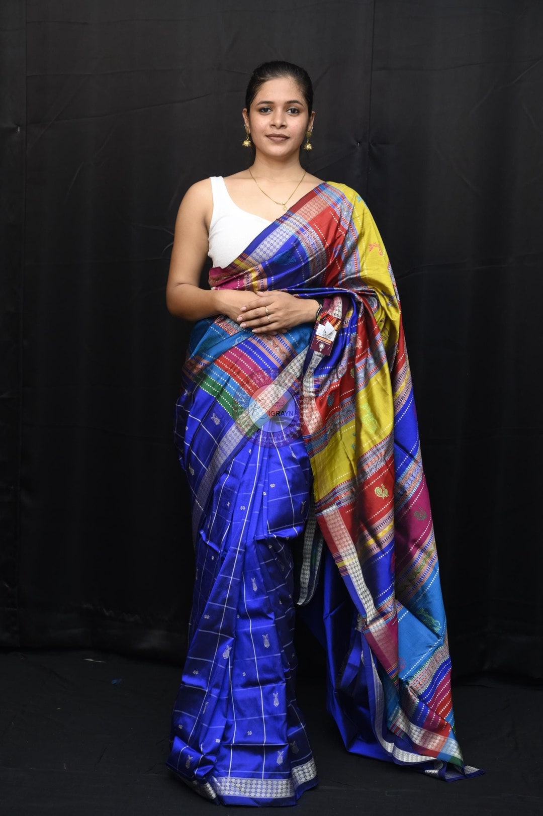 Blue Bomkai Silk Saree | Handloom Double Pallu Odisha Weave - Etsy