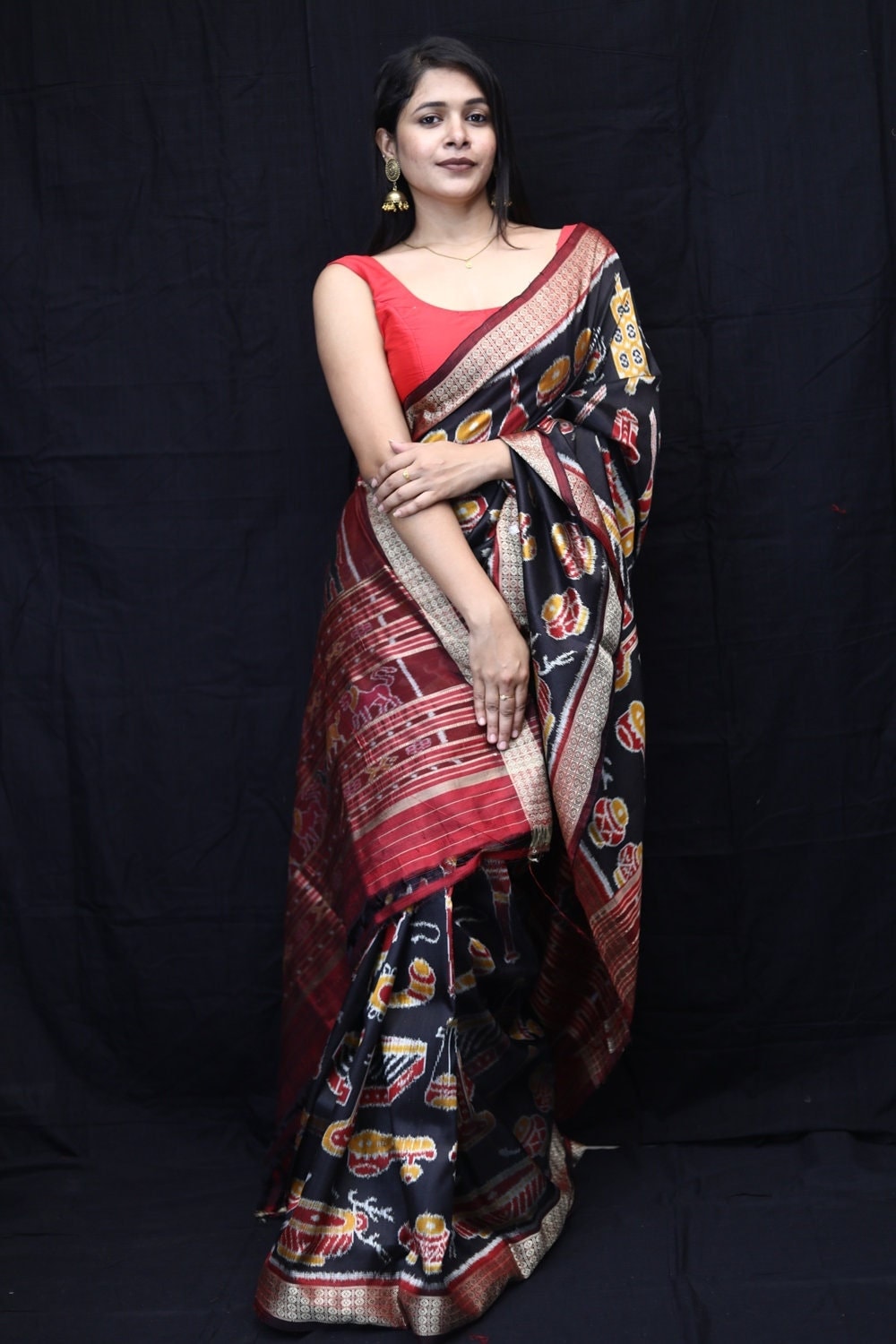 Black Maroon Musical Instruments Odisha Ikat Sambalpuri Silk Saree ...