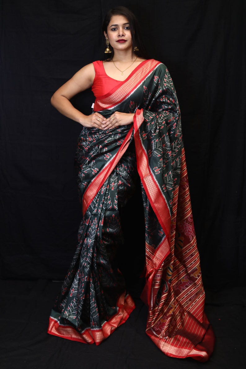 Olive Green Tribal Tree Odisha Ikat Sambalpuri Silk Saree-odisha Weaves ...