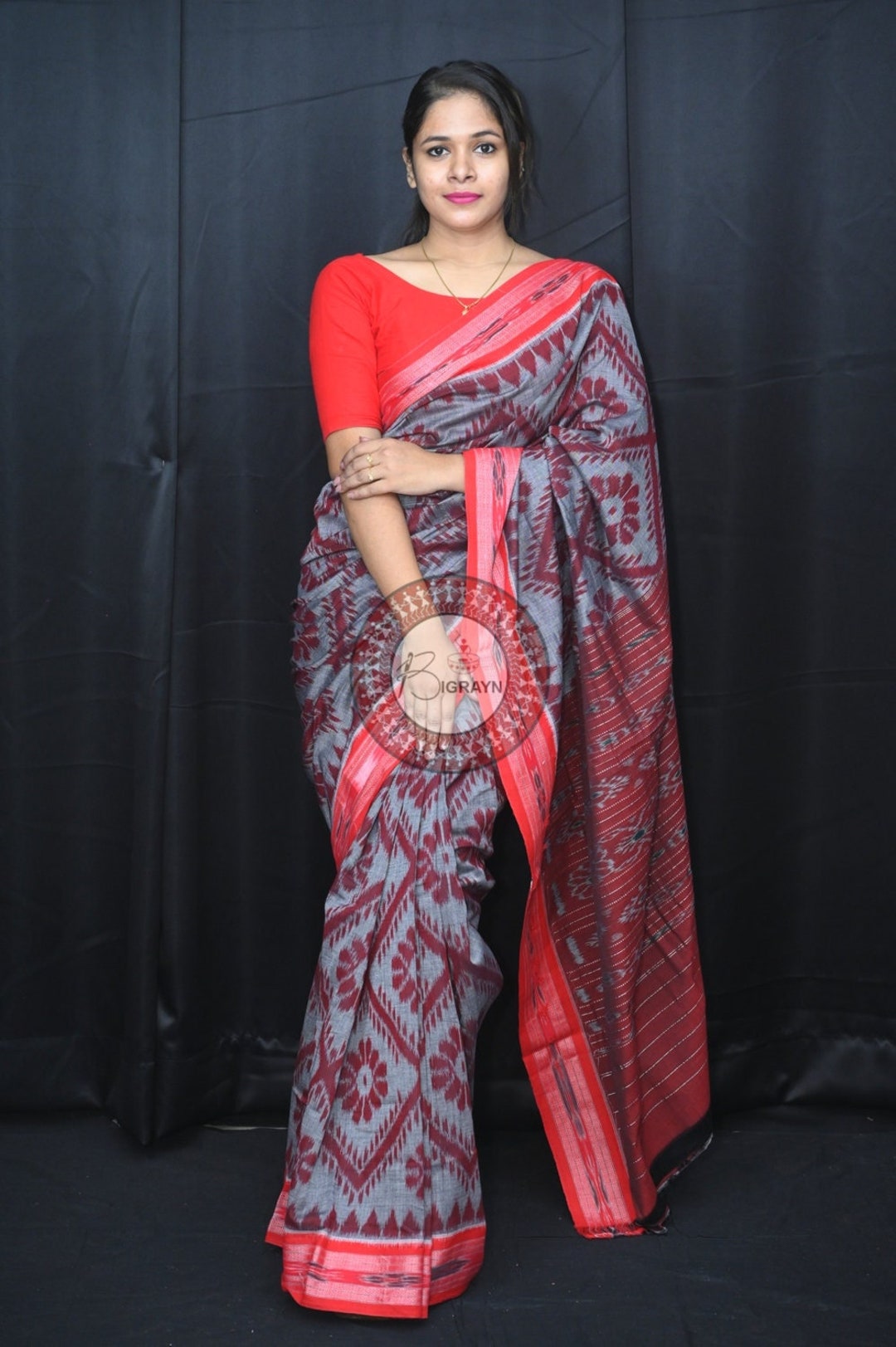 Grey Red Bada Phula Sambalpuri Cotton Saree-odisha Weaves - Etsy