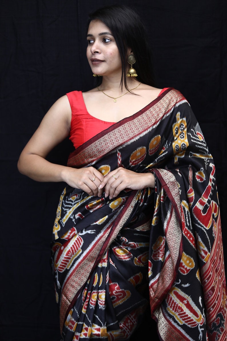 Black Maroon Musical Instruments Odisha Ikat Sambalpuri Silk Saree ...