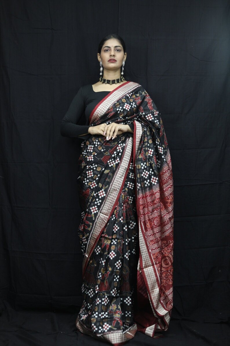 Black Pasapali Dandia Odisha Ikat Sambalpuri Silk Saree-odisha Weaves ...