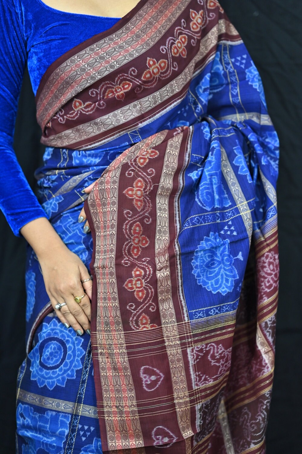 Blue Maroon Natural Dye Motifs Odisha Handloom Sambalpuri Cotton Saree ...