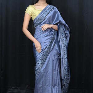 Blackish Grey Konark Chakra Theme Pattachitra Sambalpuri Silk Silk ...