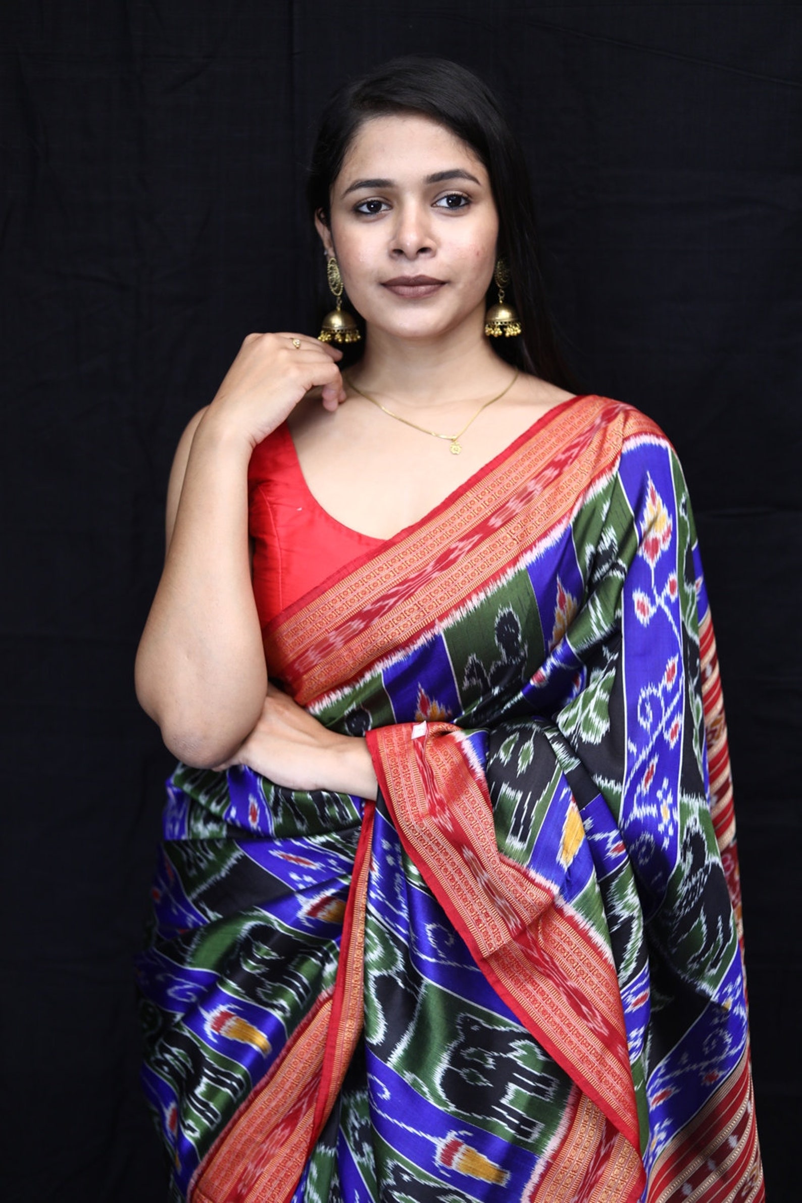 Blue Red Animal Bandha Odisha Ikat Mulberry Silk Saree-odisha Weaves ...