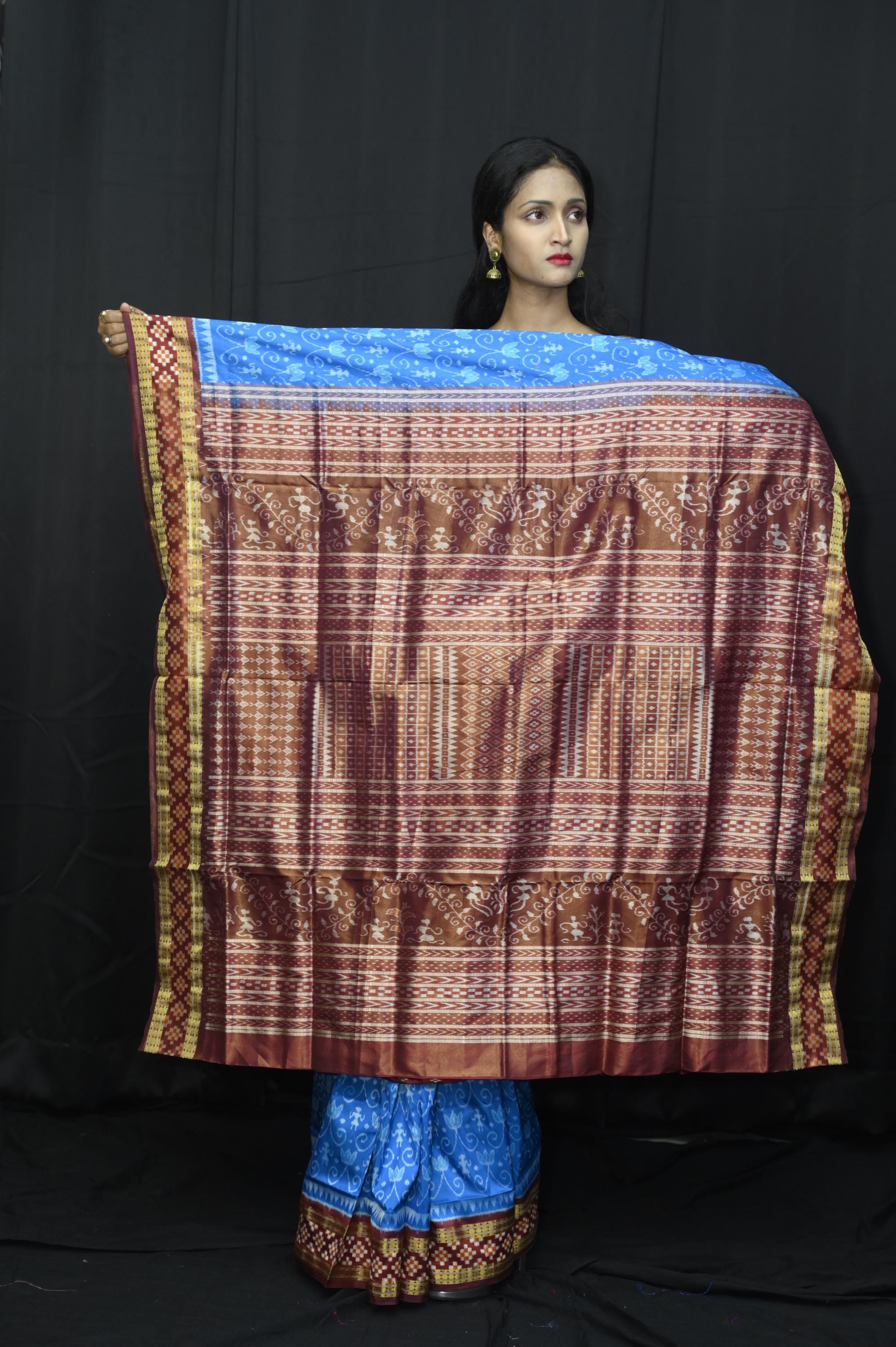 Copper Sulphate Maroon Lotus Pasapali Border Odisha Ikat Sambalpuri Silk Tissue Saree-odisha ...