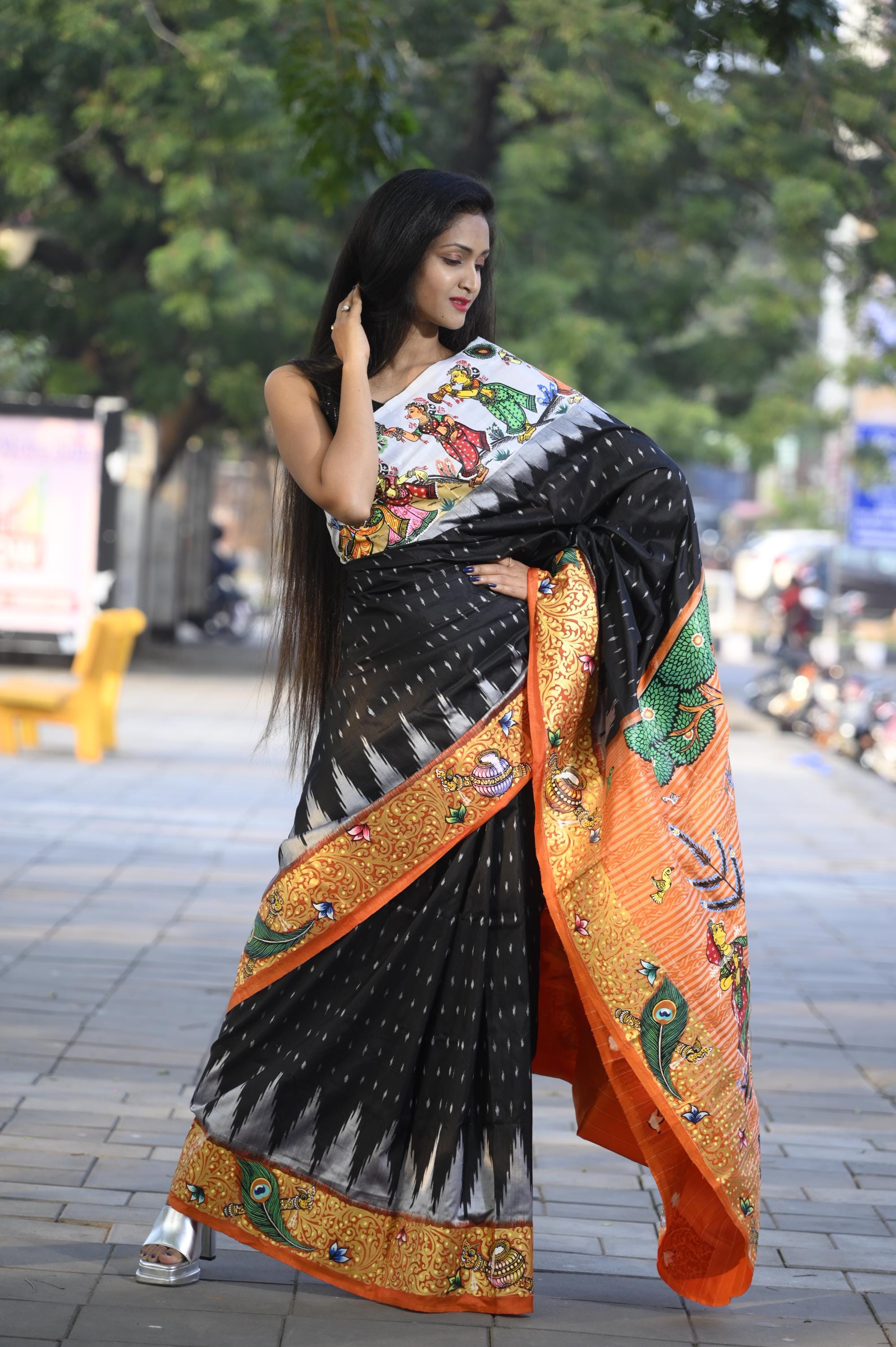 Black Orange Radha Krishna Rasa Theme Handpainted Pattachitra ...