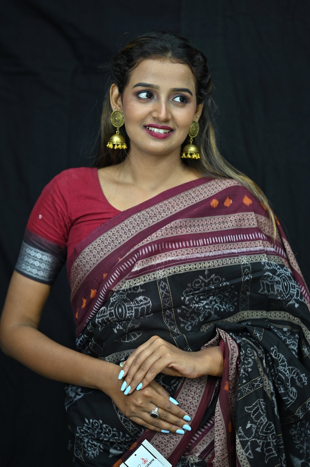 Black Maroon Natural Dye Tree Motifs Odisha Ikat Sambalpuri Cotton ...