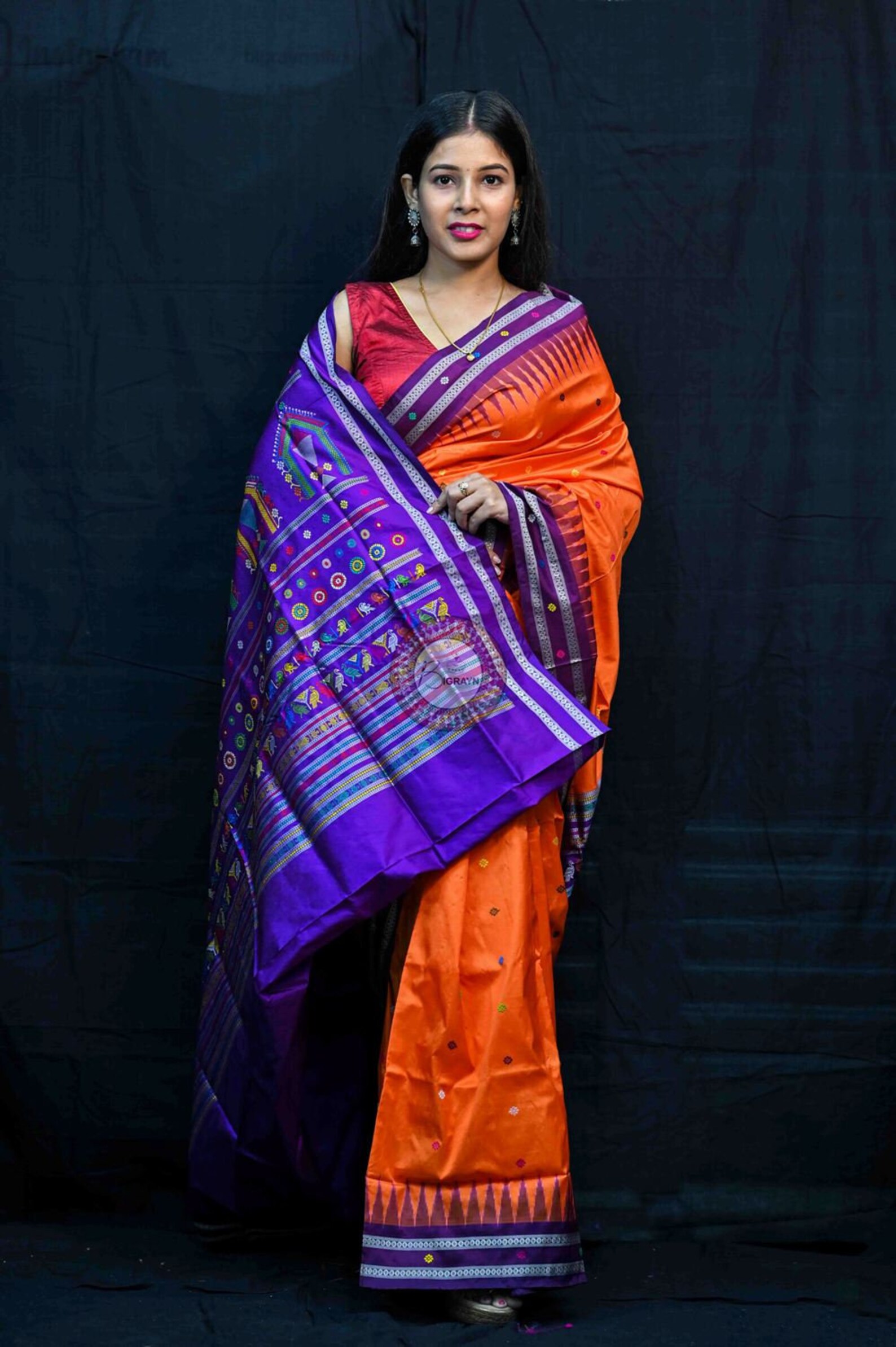 Dolabedi Orange Purple Odisha Handloom Silk Saree | Handloom Mark and ...