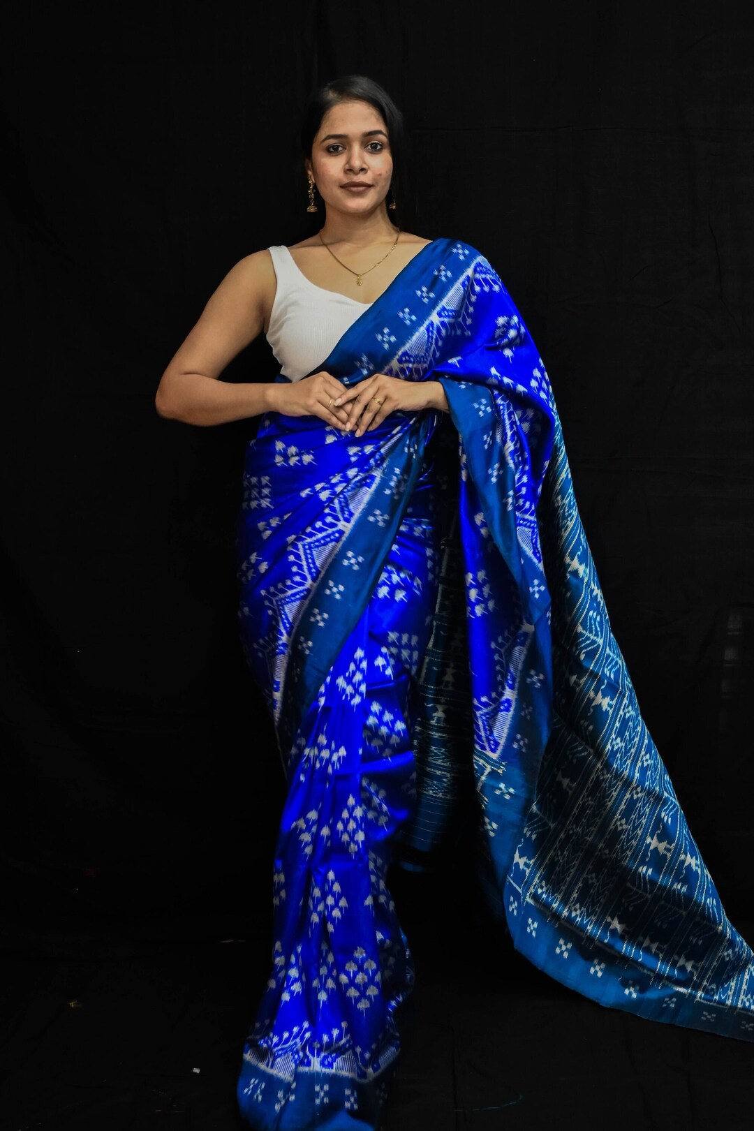 Ink Blue Mushroom Pasapali Border Odisha Ikat Sambalpuri Silk Saree ...