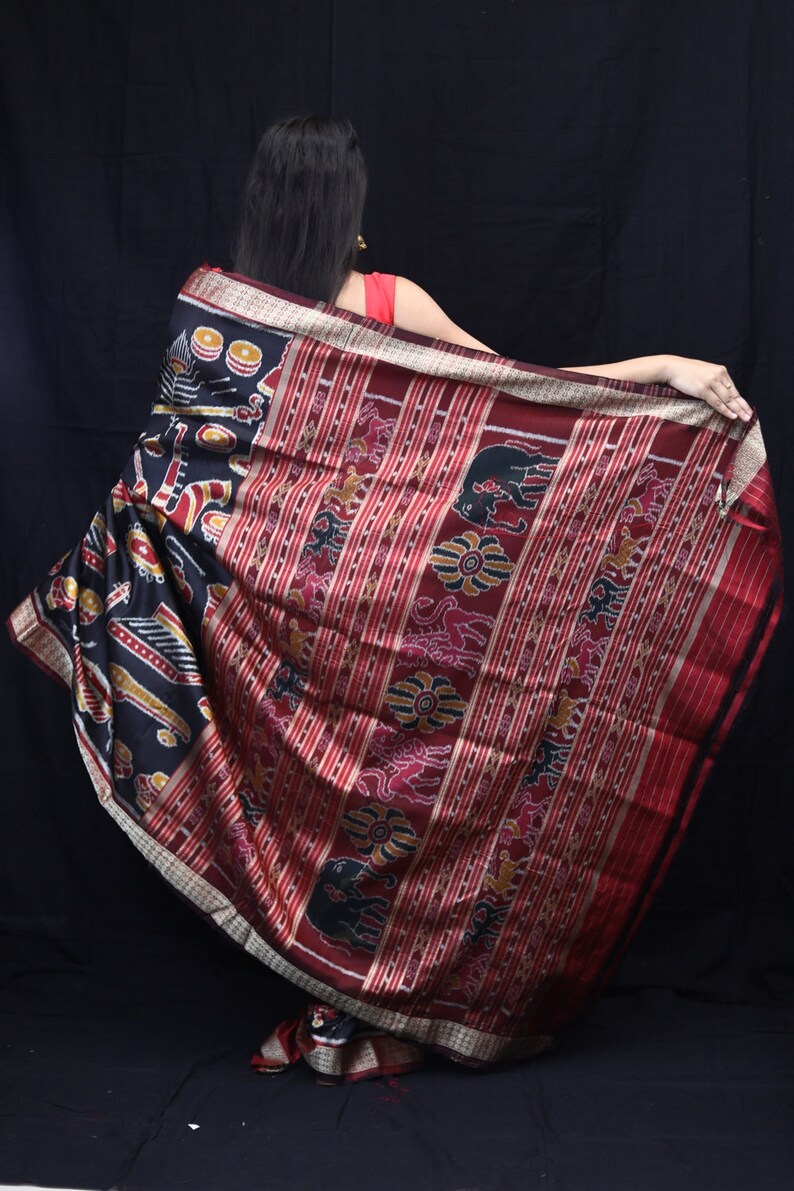 Black Maroon Musical Instruments Odisha Ikat Sambalpuri Silk Saree ...