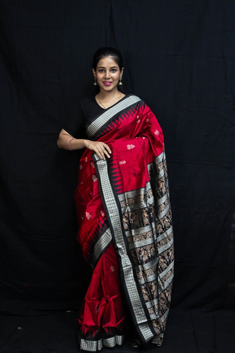 Maroon Black Jhumka Tribals Odisha Ikat Bomkai Silk Saree-odisha Weaves ...