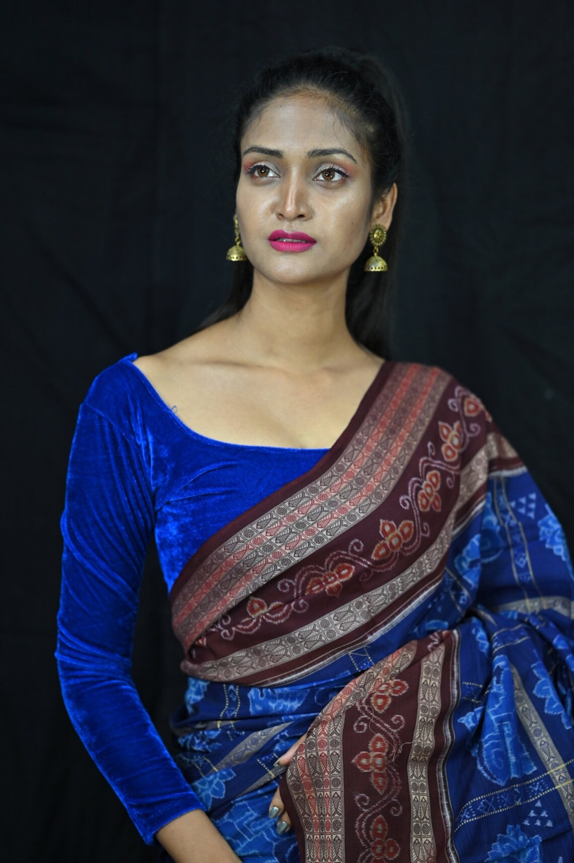 Blue Maroon Natural Dye Motifs Odisha Handloom Sambalpuri Cotton Saree ...
