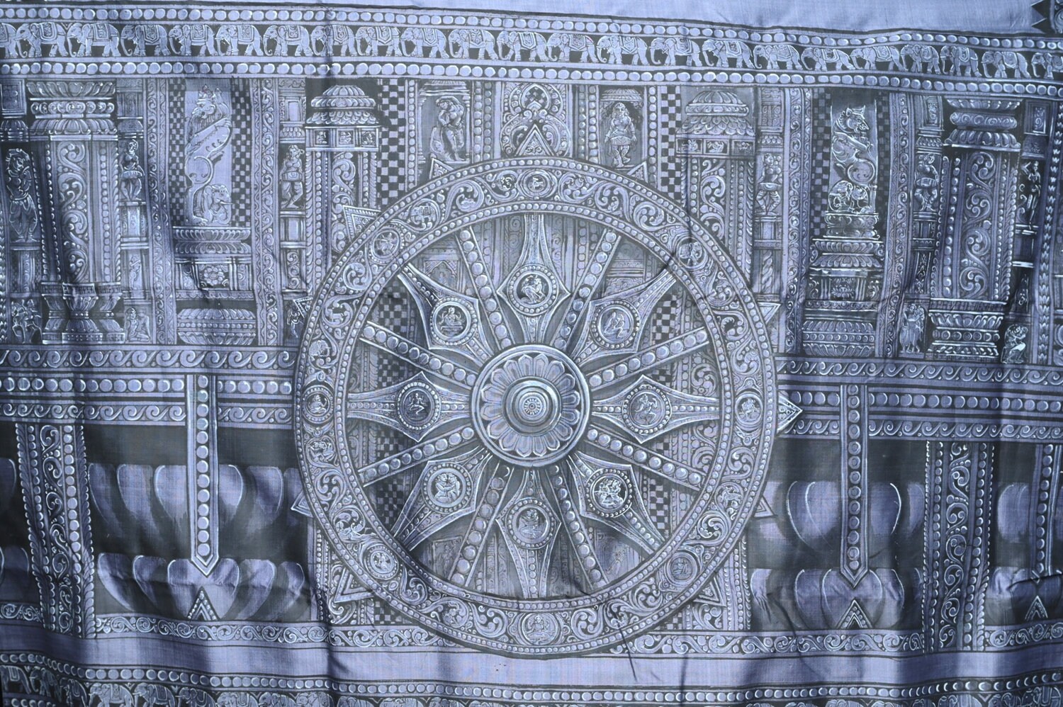 Blackish Grey Konark Chakra Theme Pattachitra Sambalpuri Silk Silk ...
