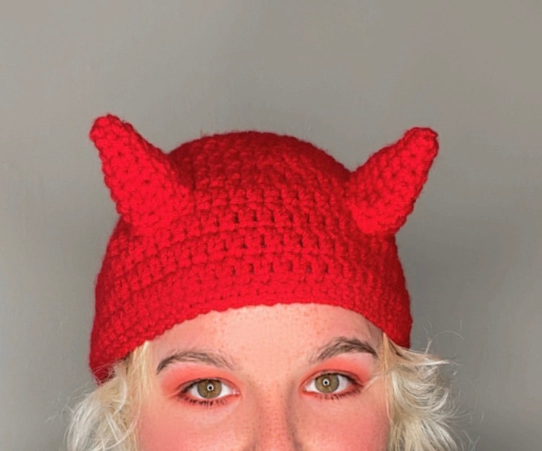 Crochet Devil Horns Beanie - Etsy