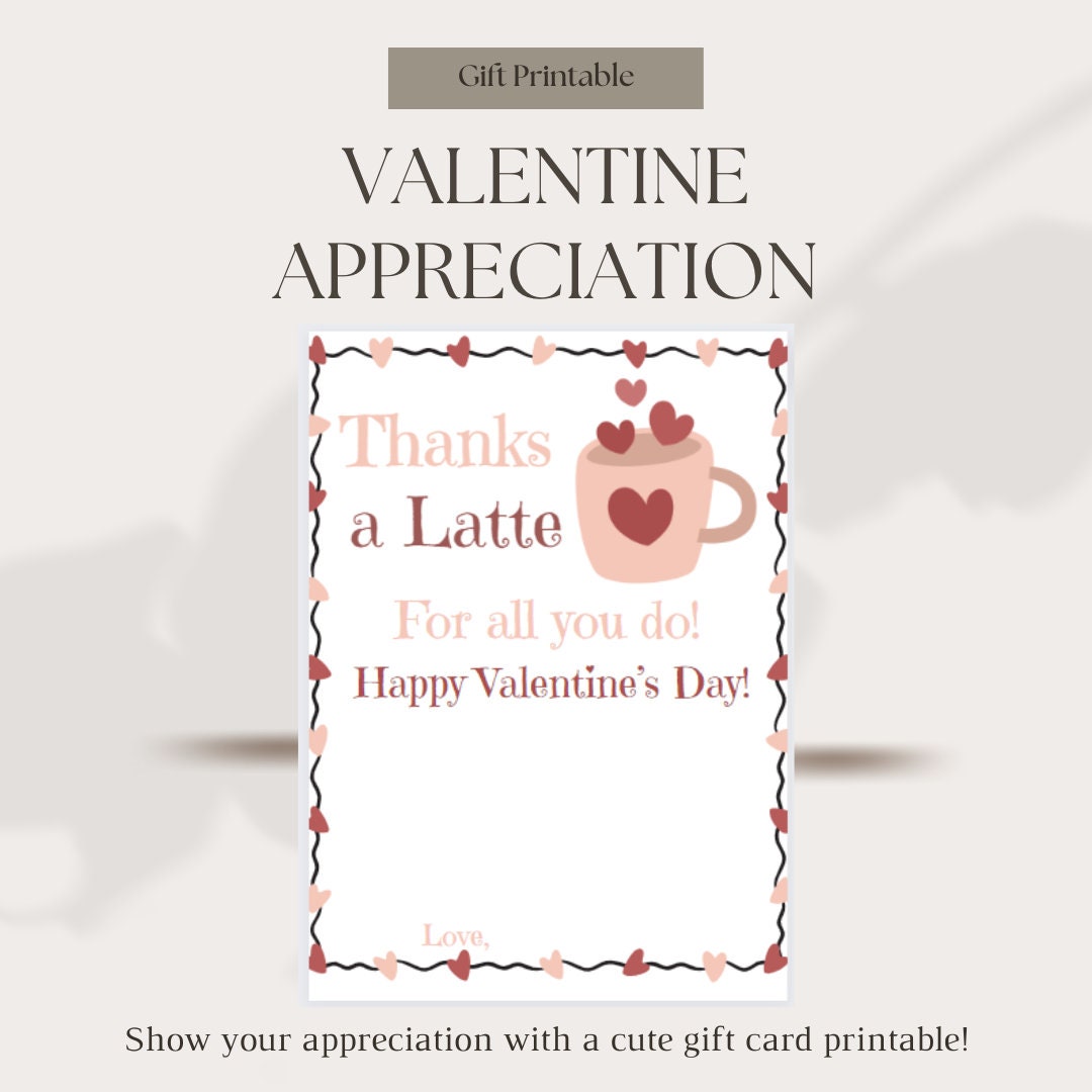 Thanks a Latte Valentine Gift Card Printable - Etsy
