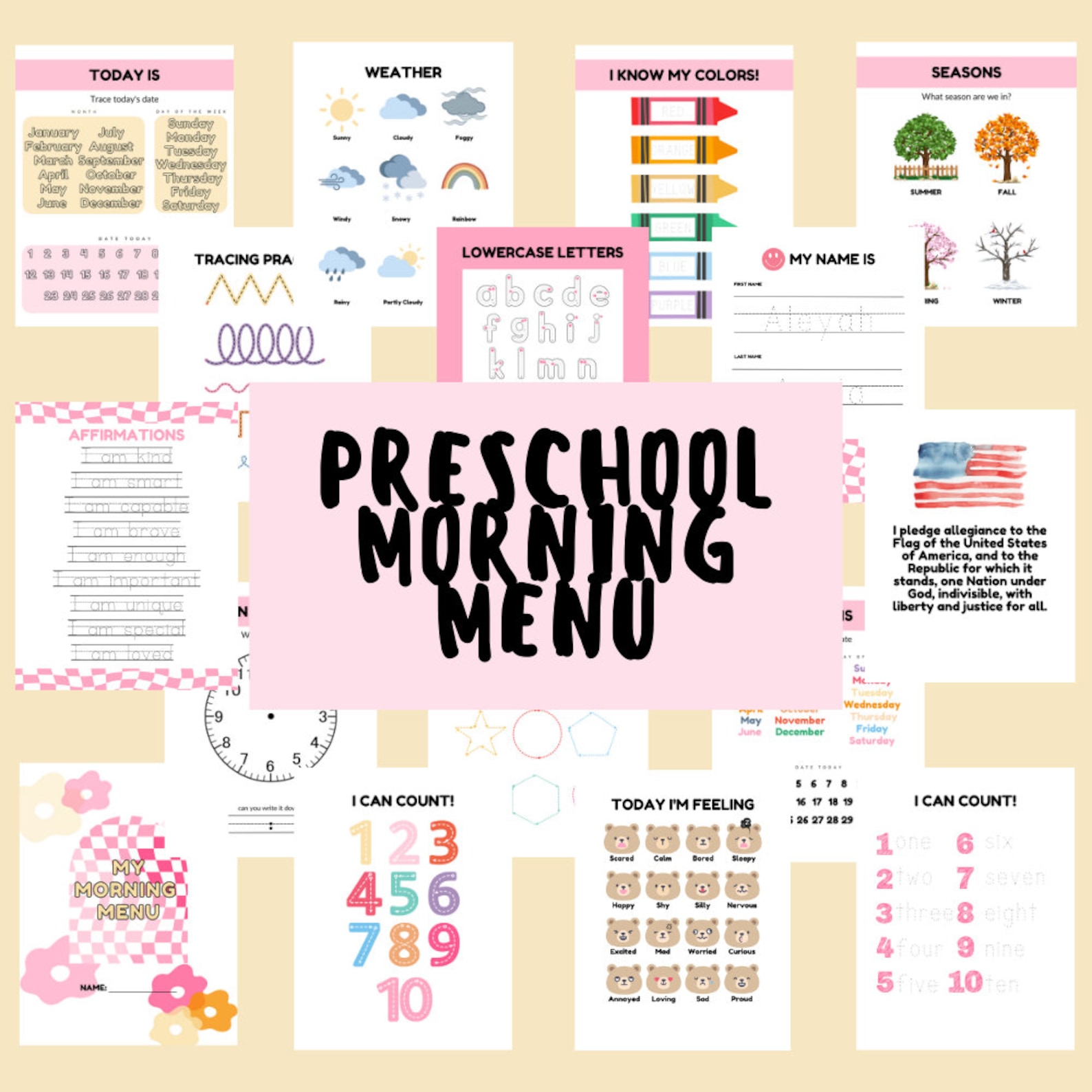 Preschool Morning Menu: Homeschool Printable Activities (digital ...