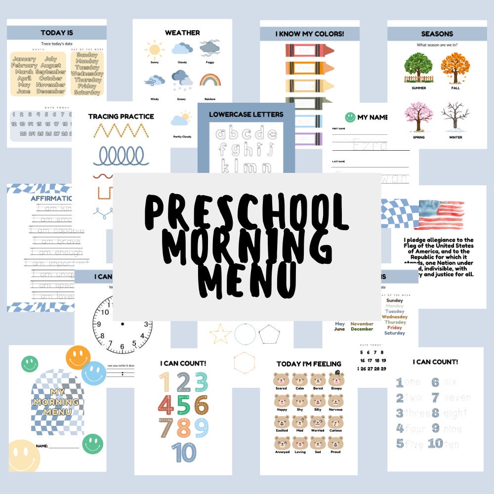 Preschool Morning Menu: Homeschool Printable Activities (digital ...