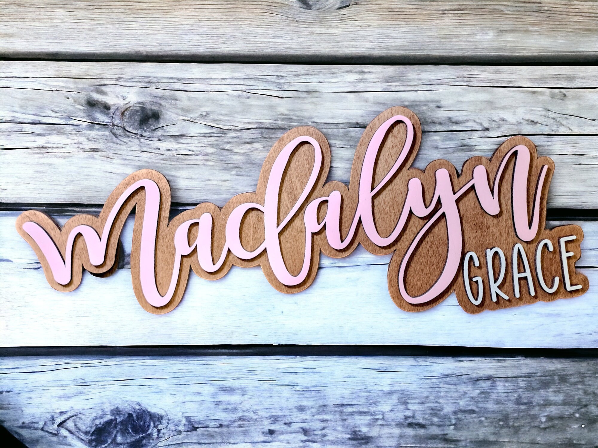 3D Wooden Name Sign, Custom Kid Signs, Cursive Name Plaque ...