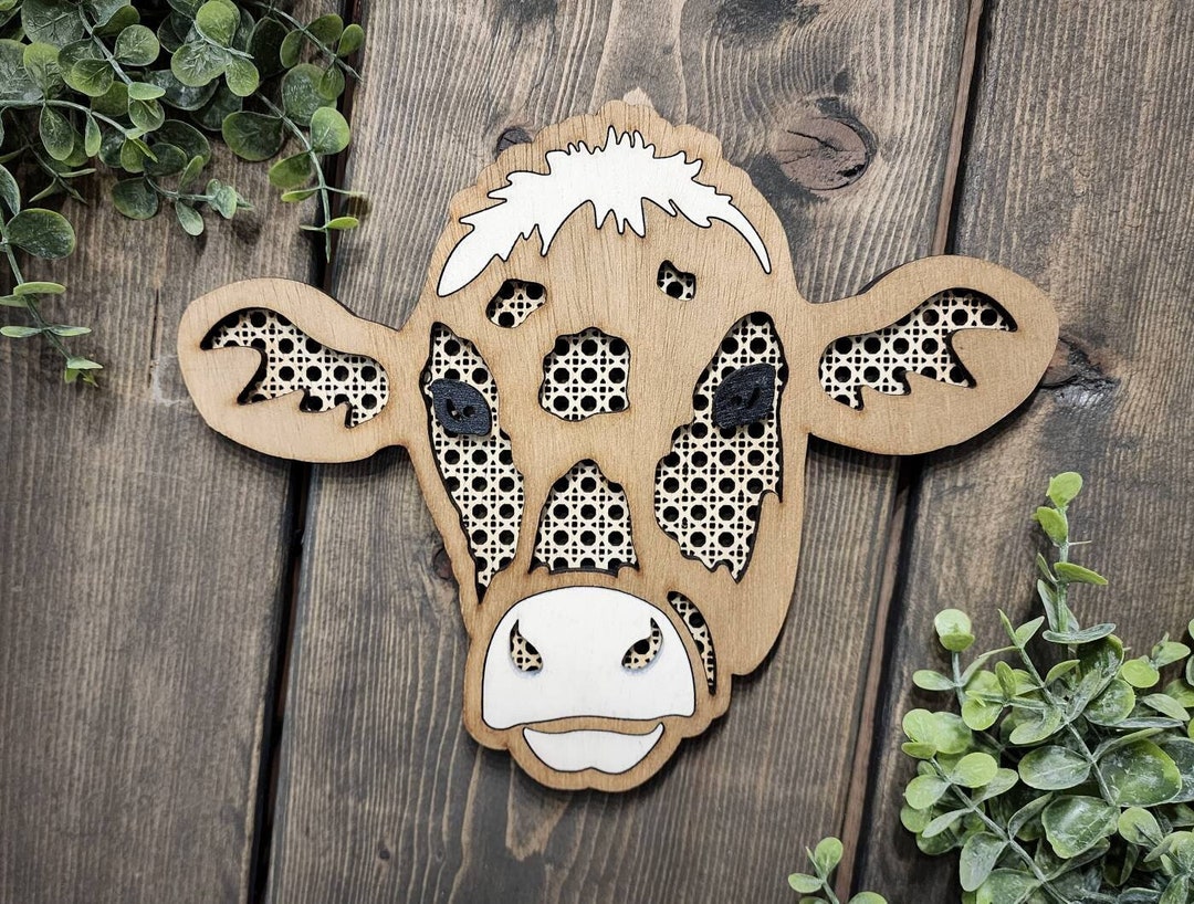 Farmhouse Rattan Cow, Cane Rattan Wall Decor, Wicker Animal Sign, Cane ...