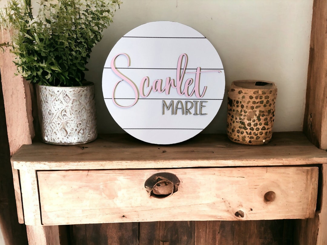 Cursive Girls Name Sign, Ship Lap Signs, Custom Round Name Plaque ...