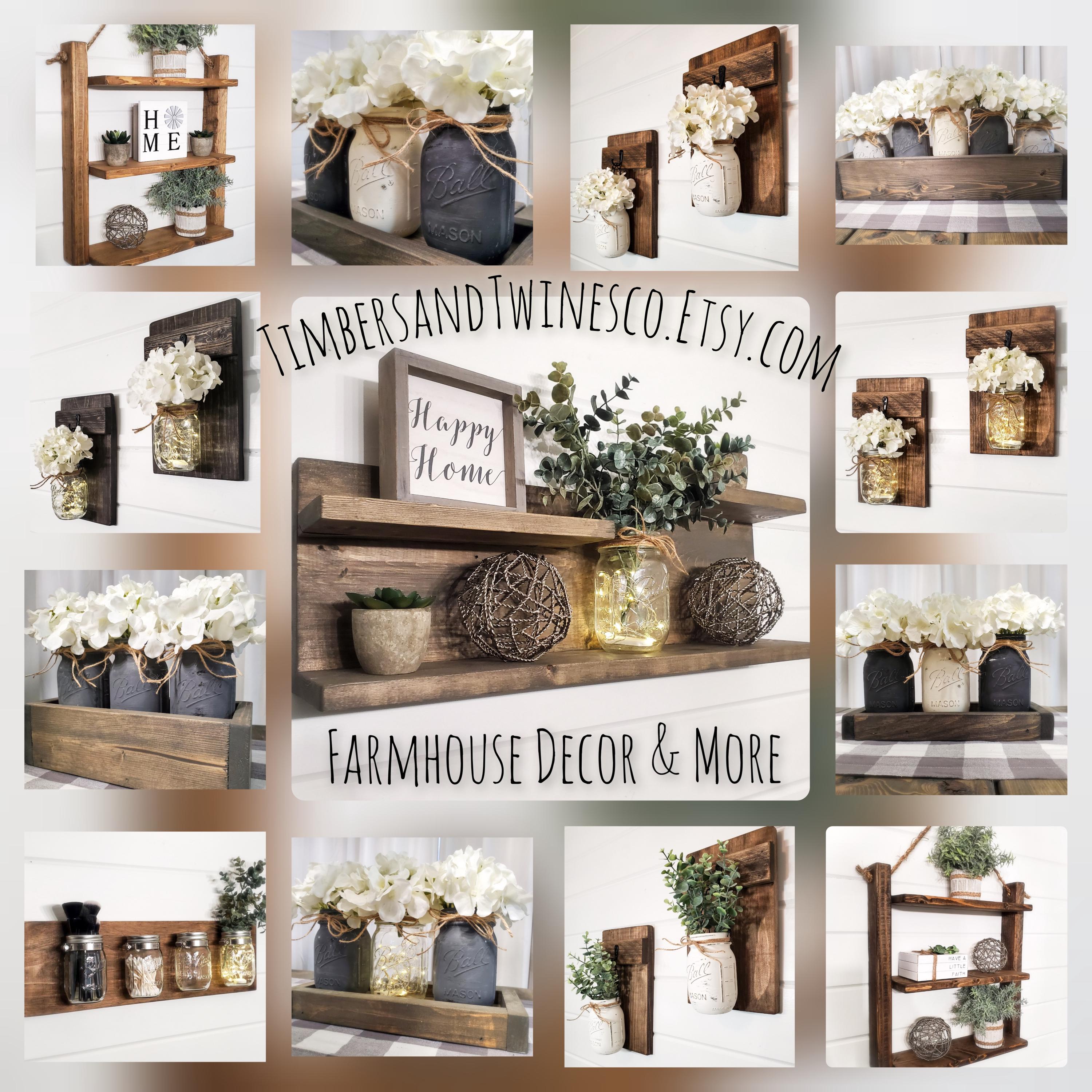 3 Clear Mason Jars & Battery Powered String Lights, Farmhouse Lit Table ...