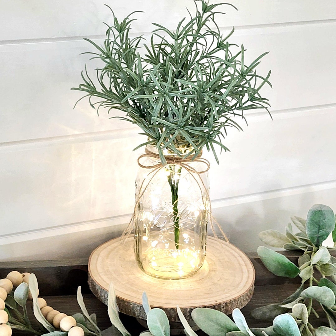 Rosemary Greenery, Cottage Chic, Vintage Style, Lit Mason Jar, Flower ...
