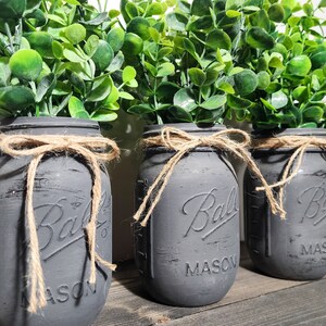 Set of 3 Distressed Mason Jars With Eucalyptus, Vintage Style, Chalk ...