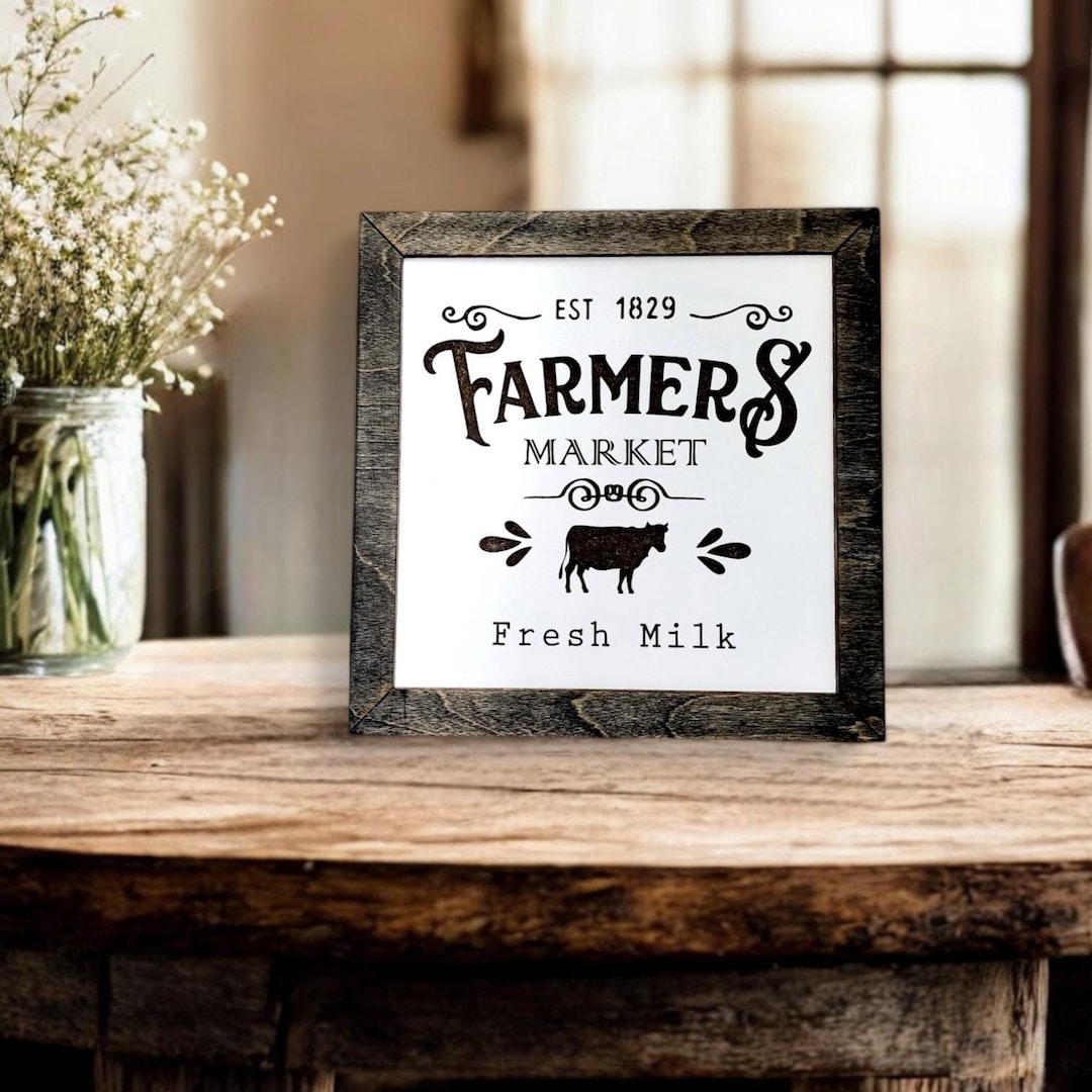 Vintage Farmhouse Farmers Market Sign, Engraved Wood Sign, Farmhouse ...
