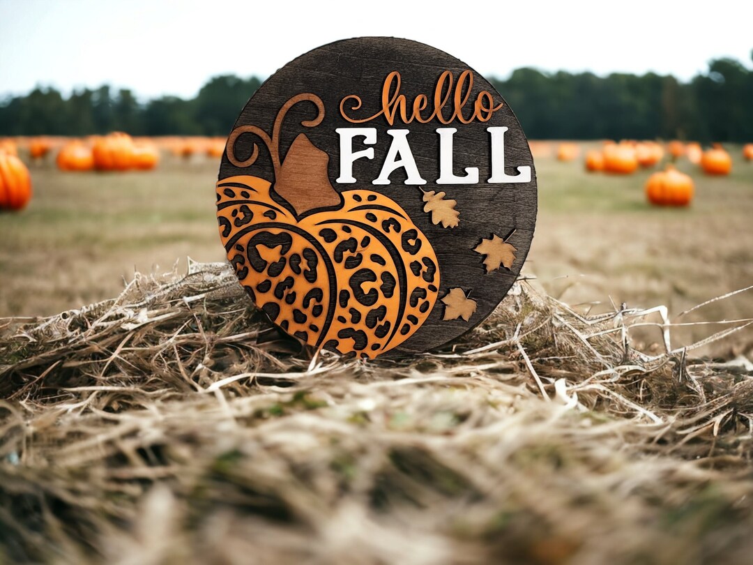 Hello Fall, Round Wooden Fall Sign, Wire Pumpkins, Fall Leaves, Fall ...