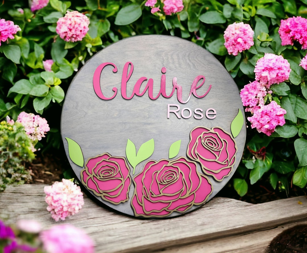 Custom Floral Name Sign Girl Sign With Flowers Layered Wood - Etsy