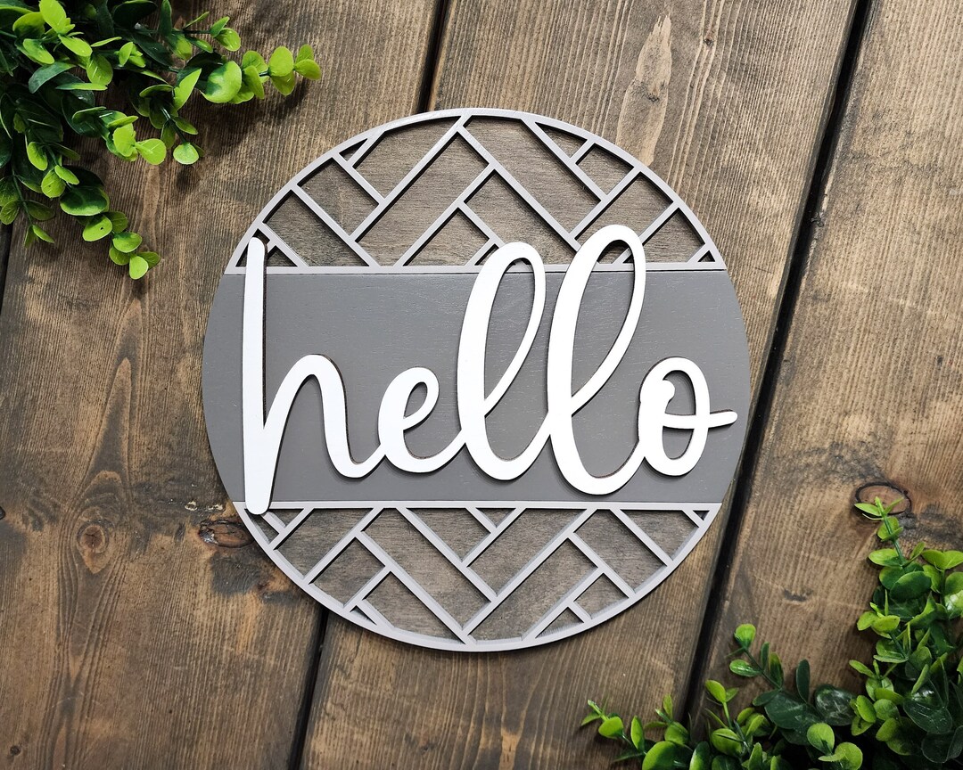 Hello Round Wood Welcome Sign, Geometric Welcome Sign, Farmhouse ...