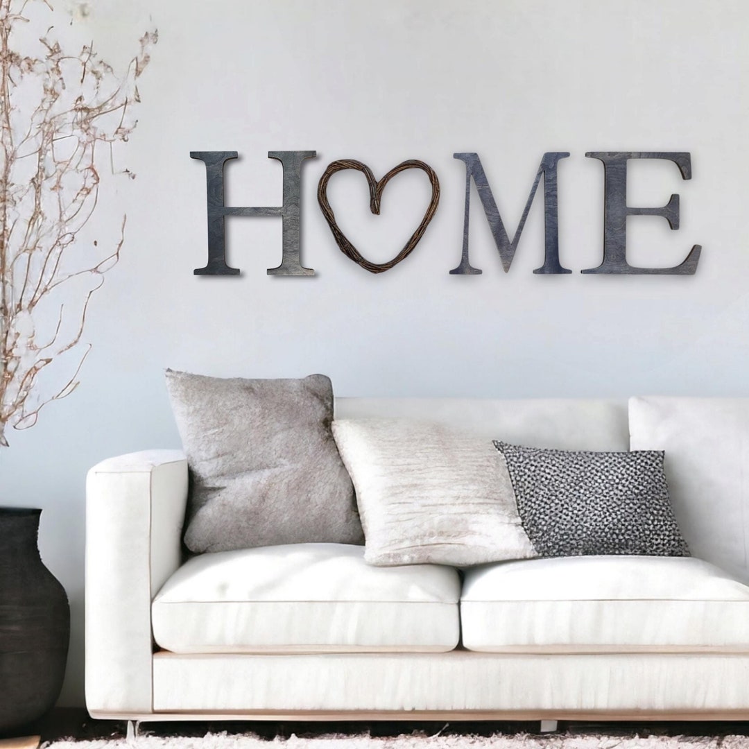 Wood Home Wall Letter Cut Outs With Grapevine Wreath, Large Wall Letter ...