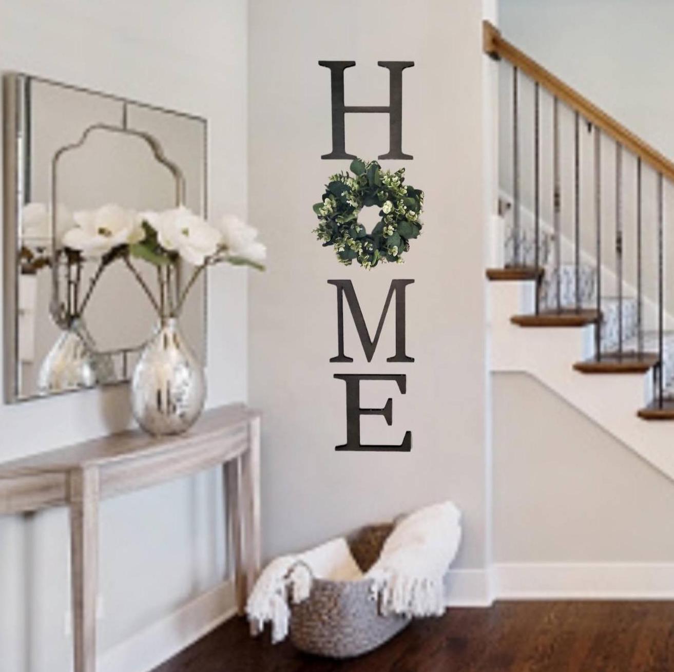 Home Wall Letters With Wreath Rustic Home Wall Sign Wood Letters Farmhouse Wall Decor Boho Home Sign Stacked Wood Sign livingroom Decor Etsy