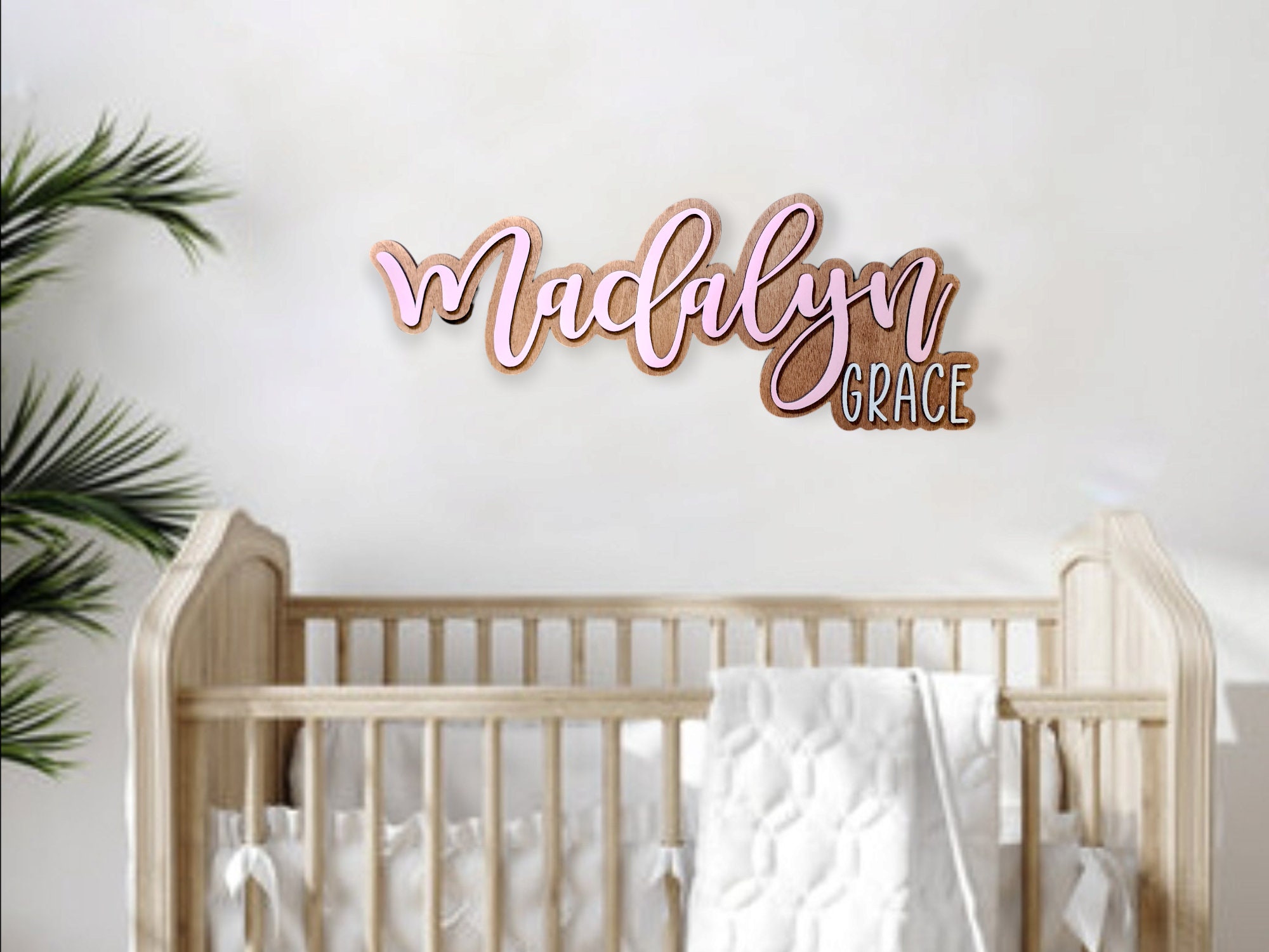 3D Wooden Name Sign, Custom Kid Signs, Cursive Name Plaque ...