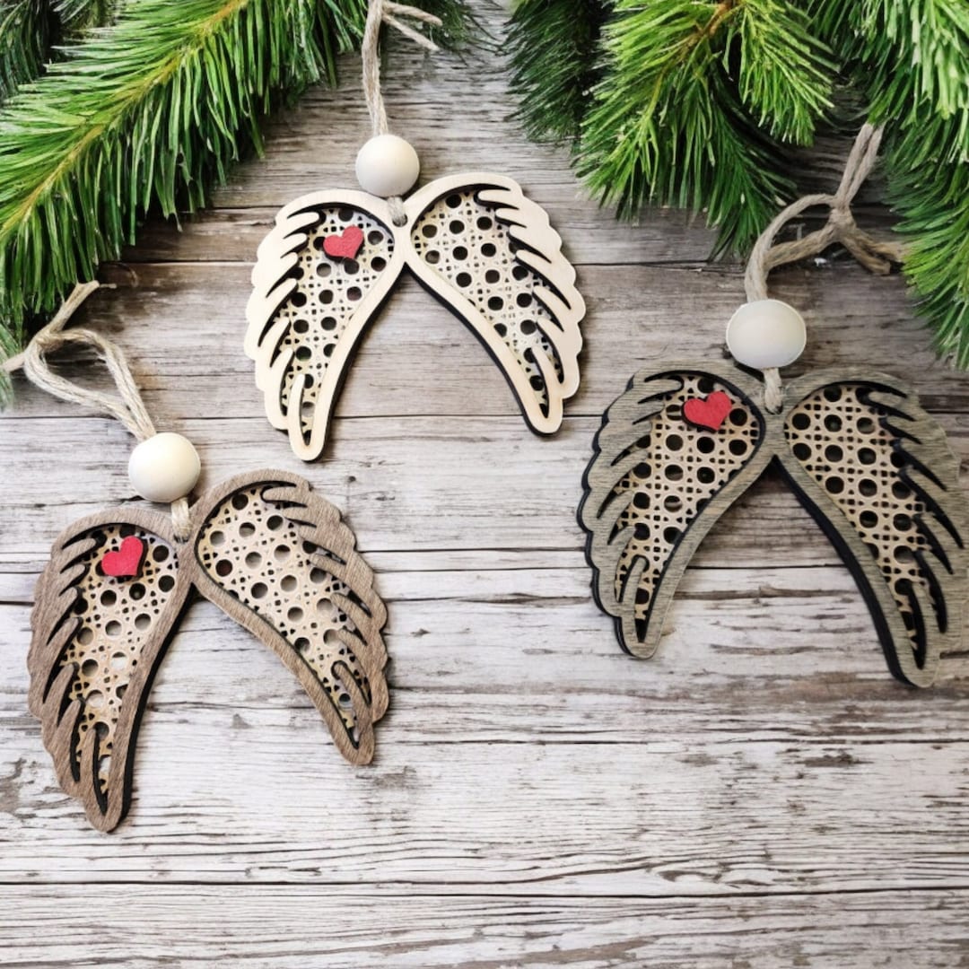 Rattan Angel Wing Ornament, in Memory Of, Memorial Christmas Ornament ...