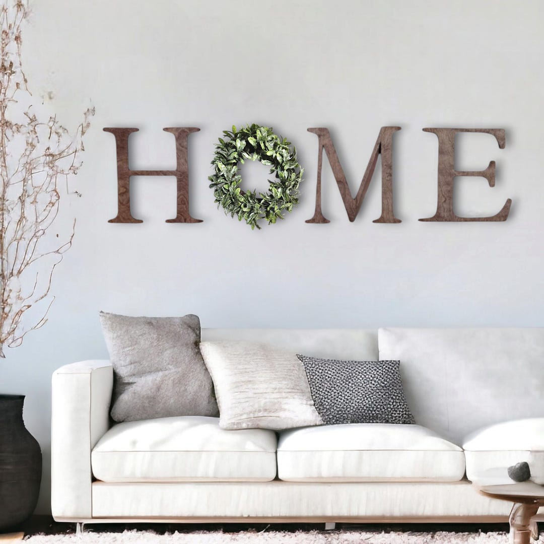 Home Wall Letters & Mistletoe Wreath, Wood Letter Home Sign, Farmhouse ...