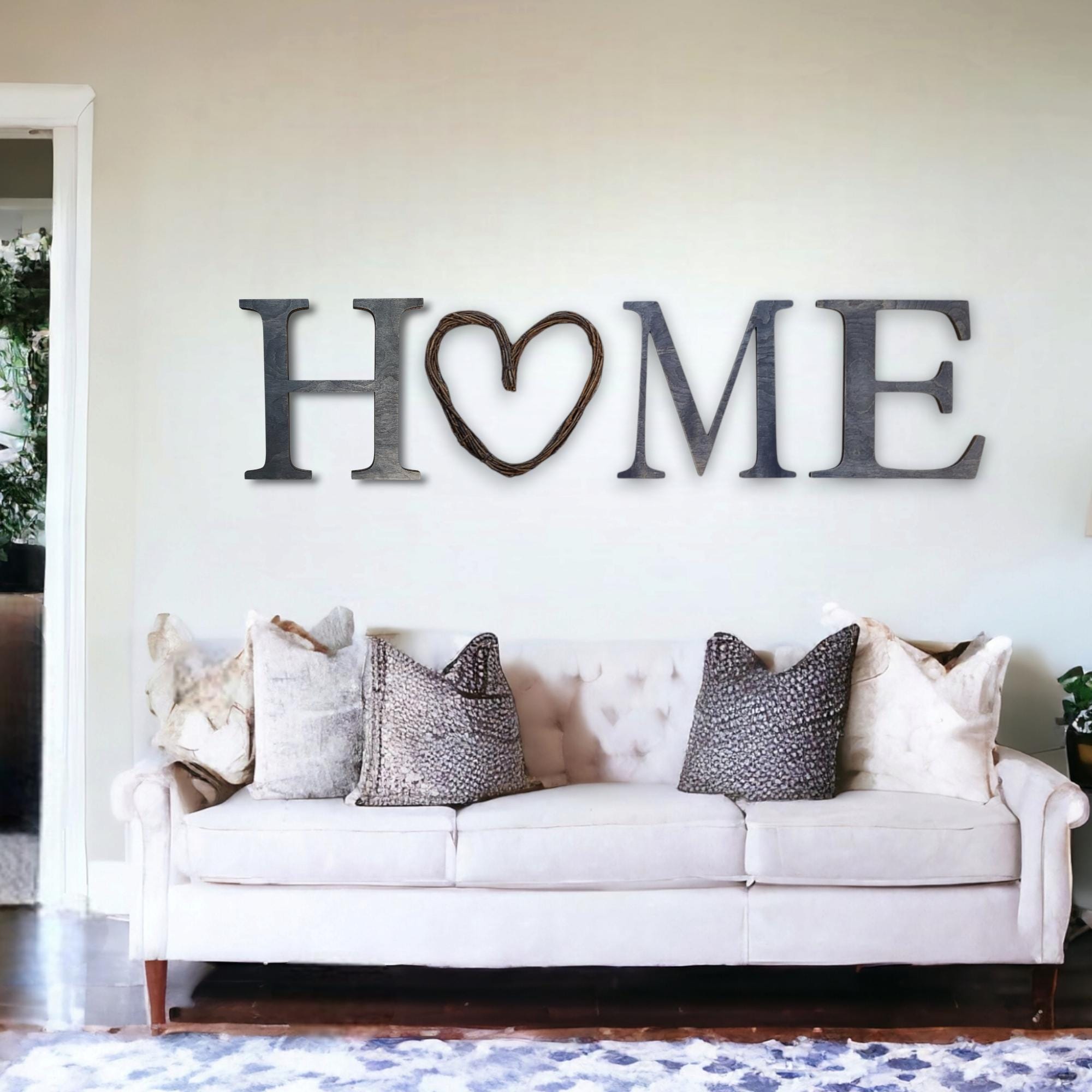 Wood Home Wall Letter Cut Outs With Grapevine Wreath, Large Wall Letter ...
