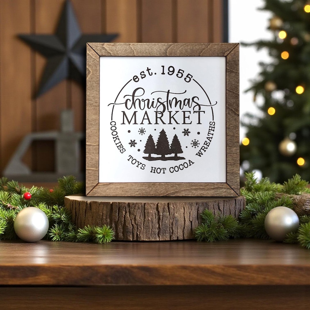 Christmas Market, Engraved Wood Sign, Vintage Farmhouse, Christmas Sign ...
