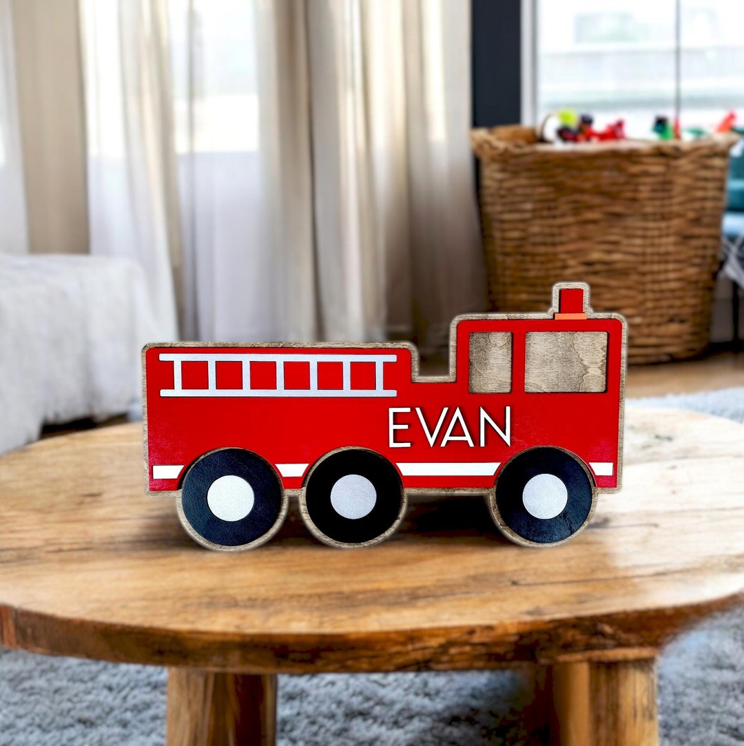 Personalized Wood Fire Truck Name Sign, Kids Name Wall Plaque, Fire ...
