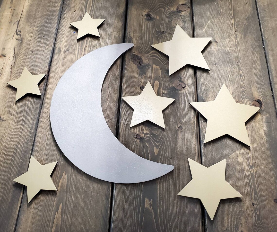 Wooden Moon & Stars Boho Nursery Moon and Star Wall Art - Etsy