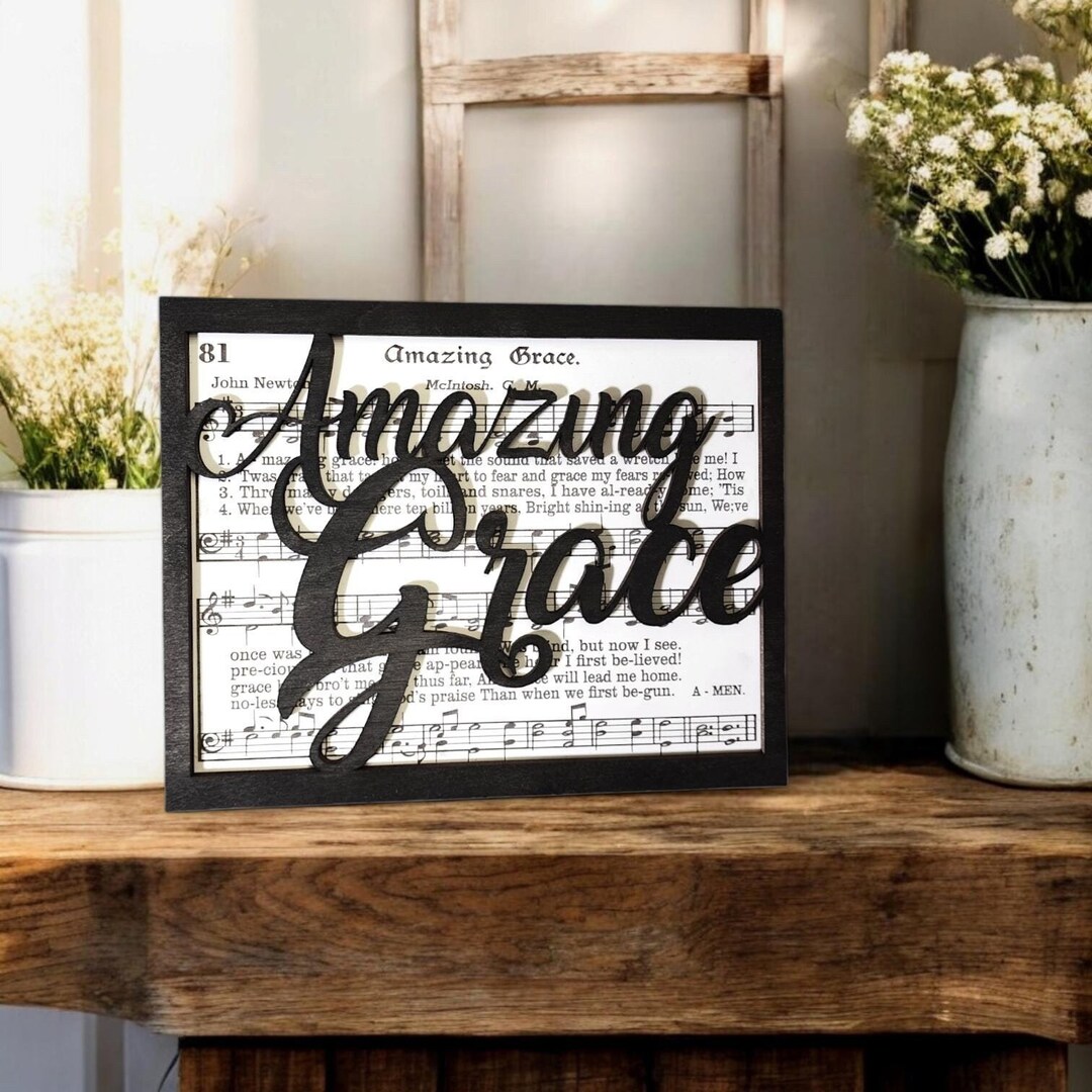 Amazing Grace Hymn Song Lyric Sign, Modern Farmhouse Signs, Farmhouse ...