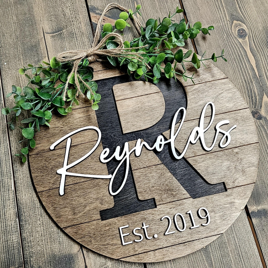 Personalized Monogram Last Name Sign, Custom Family Name Round, Laser ...
