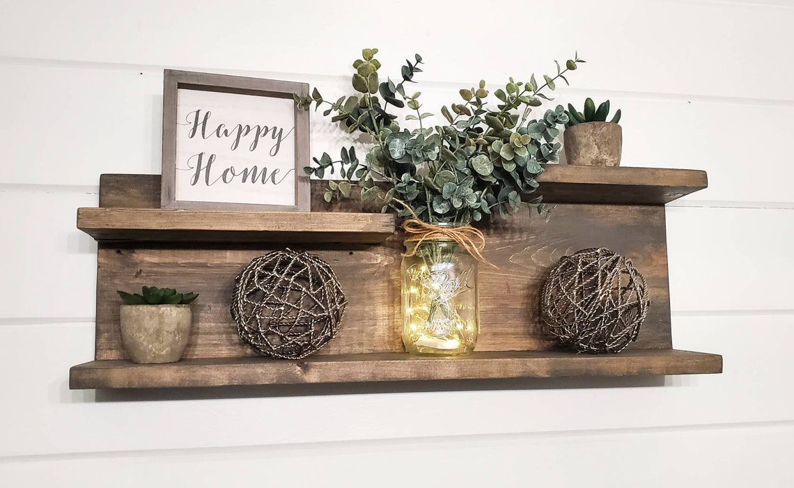 Wooden 3 Ledge Rustic Shelf 3 Tier Decorative Shelf/wall - Etsy