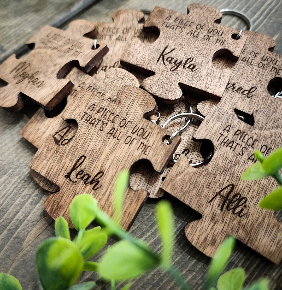 Personalized Puzzle Piece Favors, Wood Wedding Key Chains, Party Seat ...
